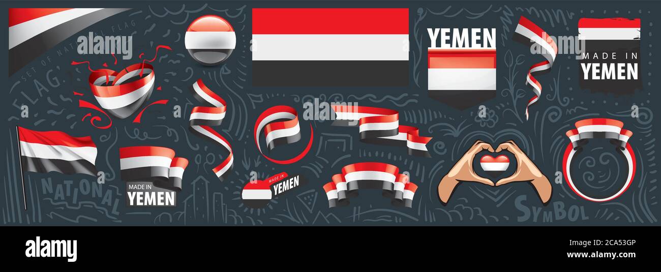 Vector set of the national flag of Yemen in various creative designs ...
