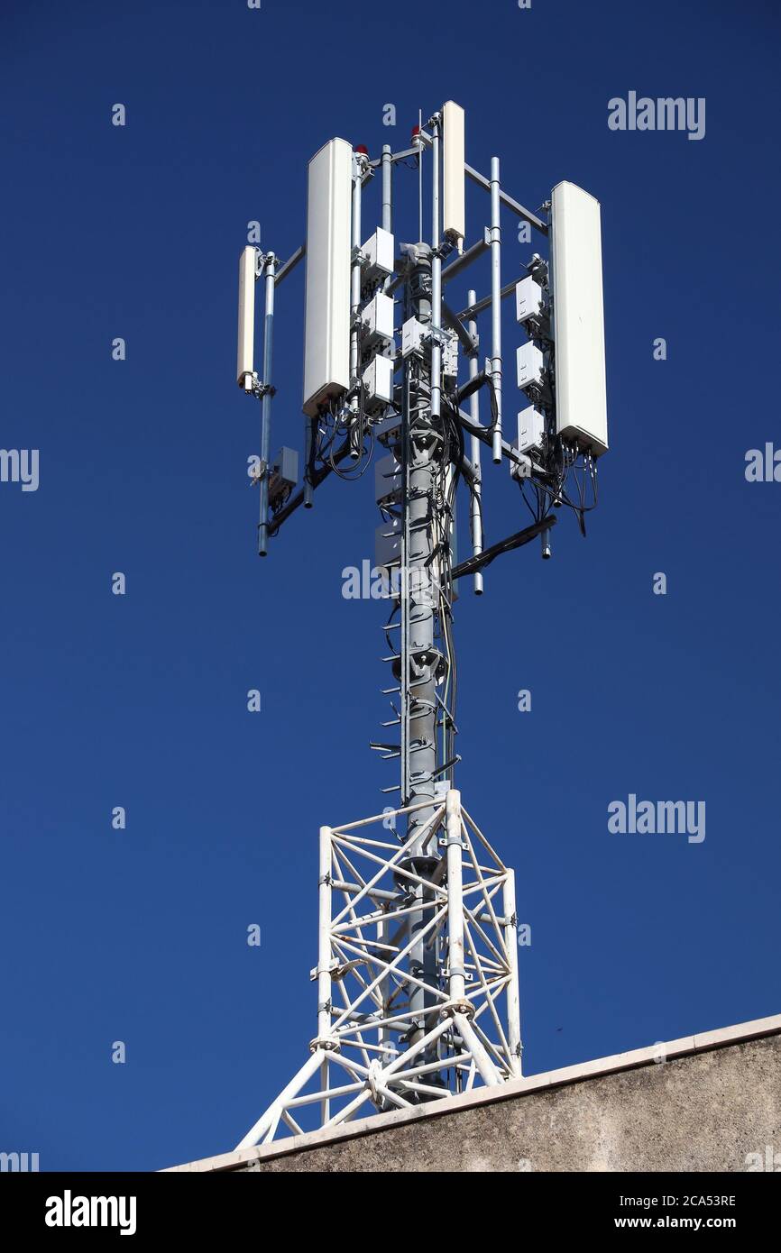 Cell tower in Europe. Mobile phone transmitters in Omis, Croatia Stock ...