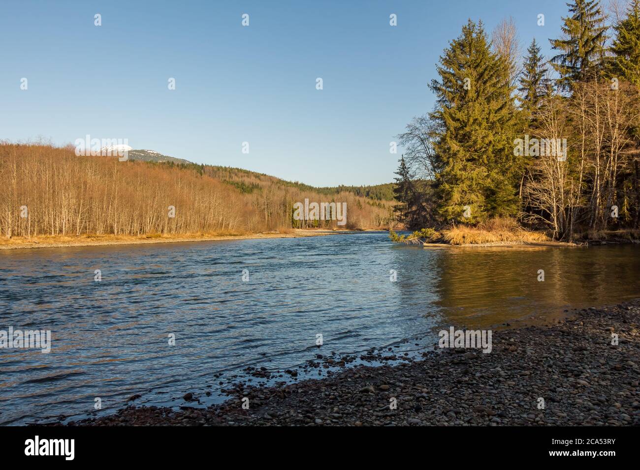 The Kalum River and Deep Creek confluence on an early spring morning ...