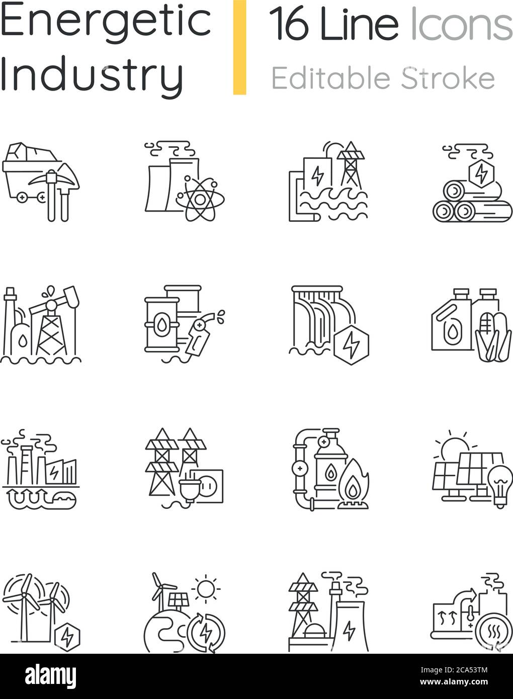 Energy industry linear icons set. Electricity manufacturing ...