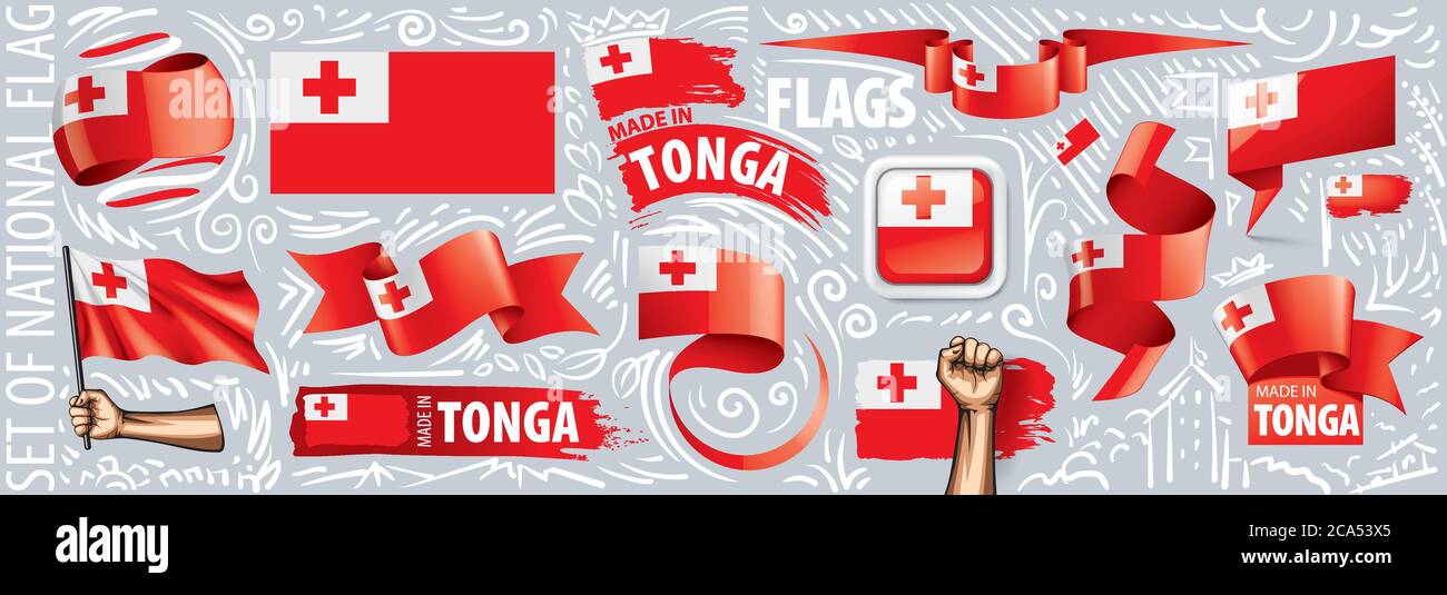 Vector set of the national flag of Tonga in various creative designs ...