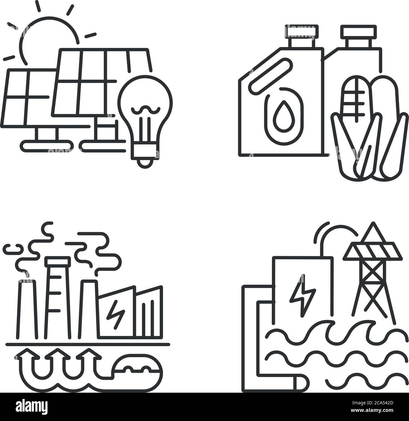 Alternative energy linear icons set. Solar, geothermal and ...