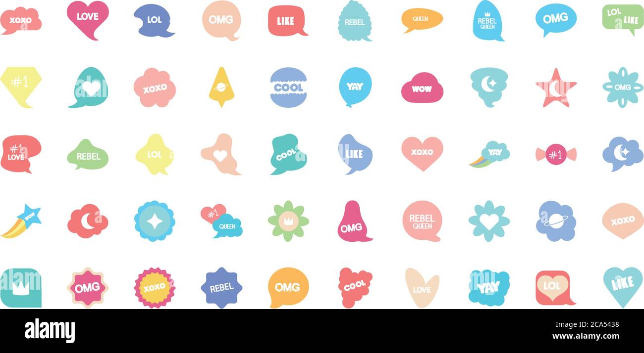 icon set of slang bubbles over white background, line fill style ...
