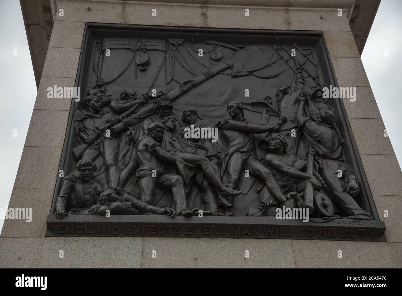 Close-up of Bas Relief of Admiral Horatio Nelson's battle at Trafalgar ...
