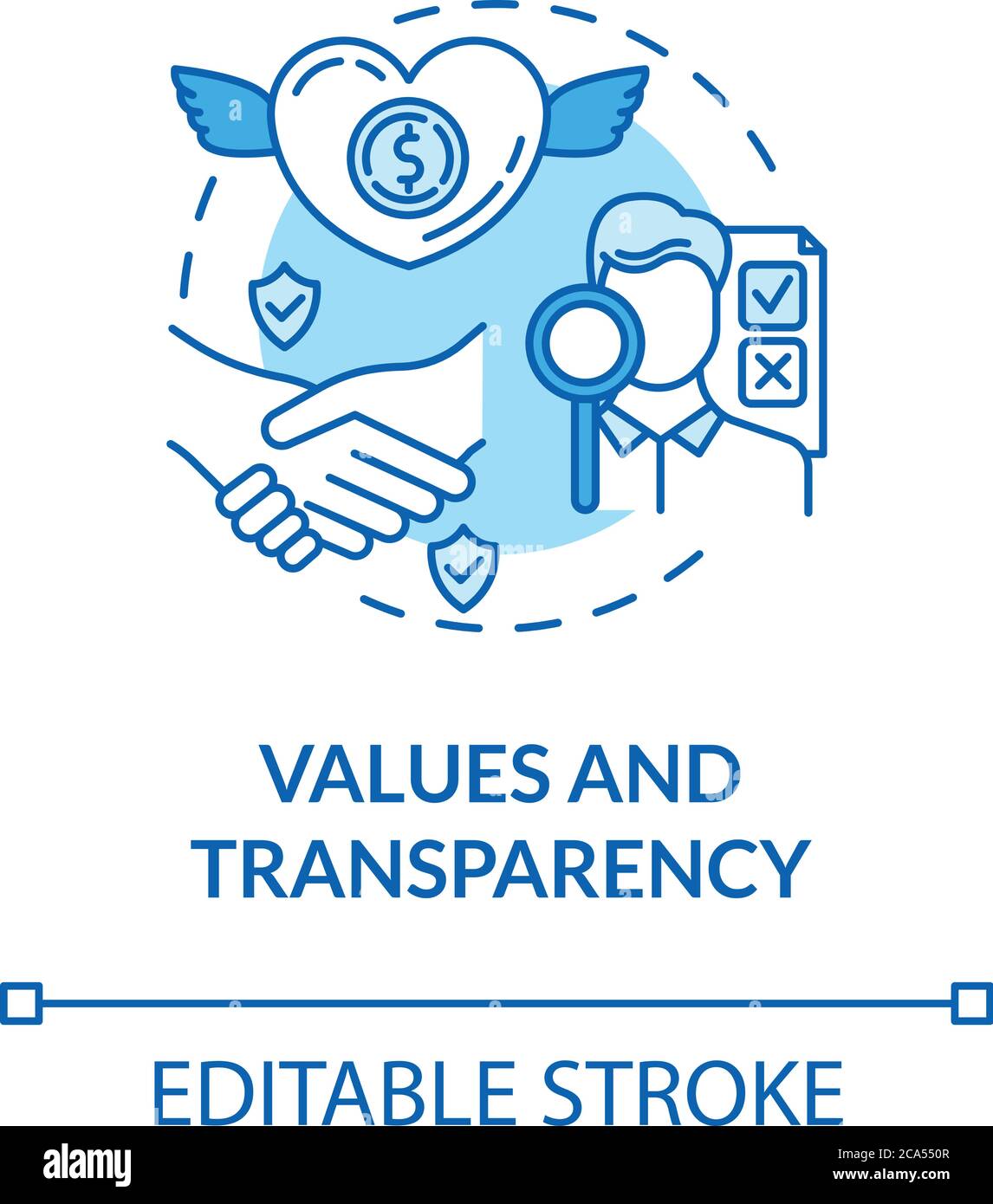 Values and transparency turquoise concept icon. Company reliability ...