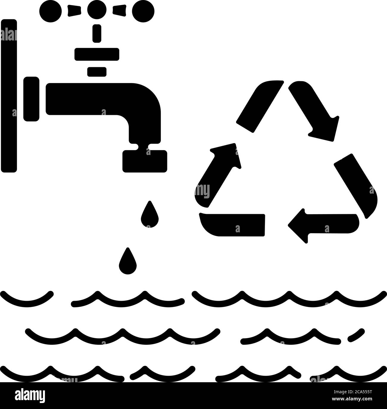Reducing water use black glyph icon. Zero waste lifestyle advice ...