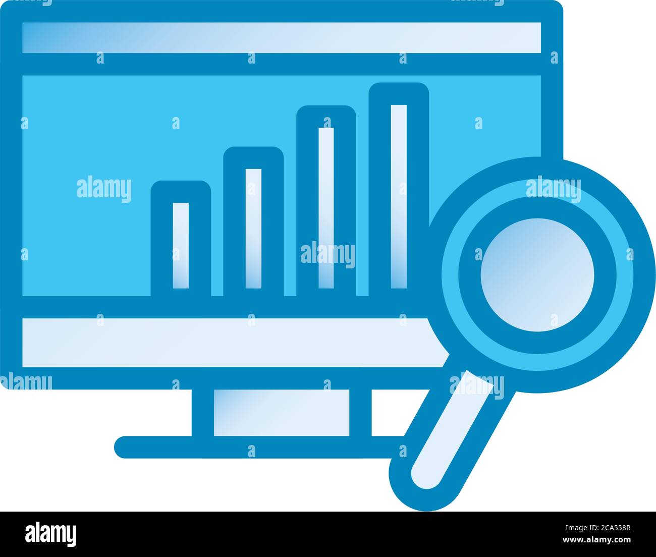 Computer with lupe line and gradient style icon design, Digital technology communication social ...