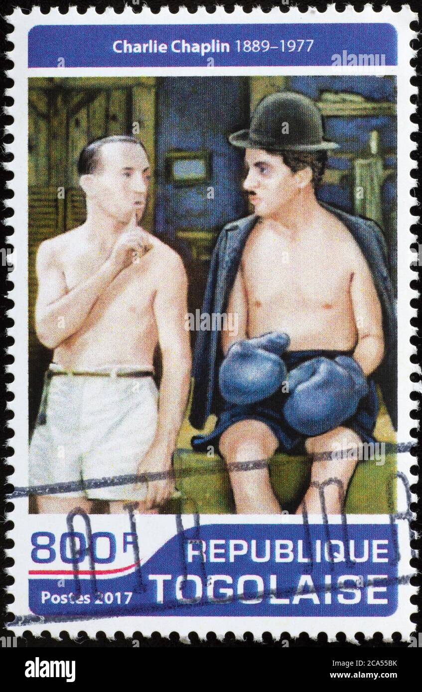 Charlie Chaplin as a boxer on postage stamp Stock Photo - Alamy