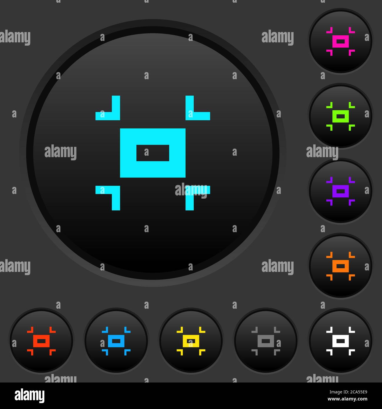 Small screen dark push buttons with vivid color icons on dark grey ...