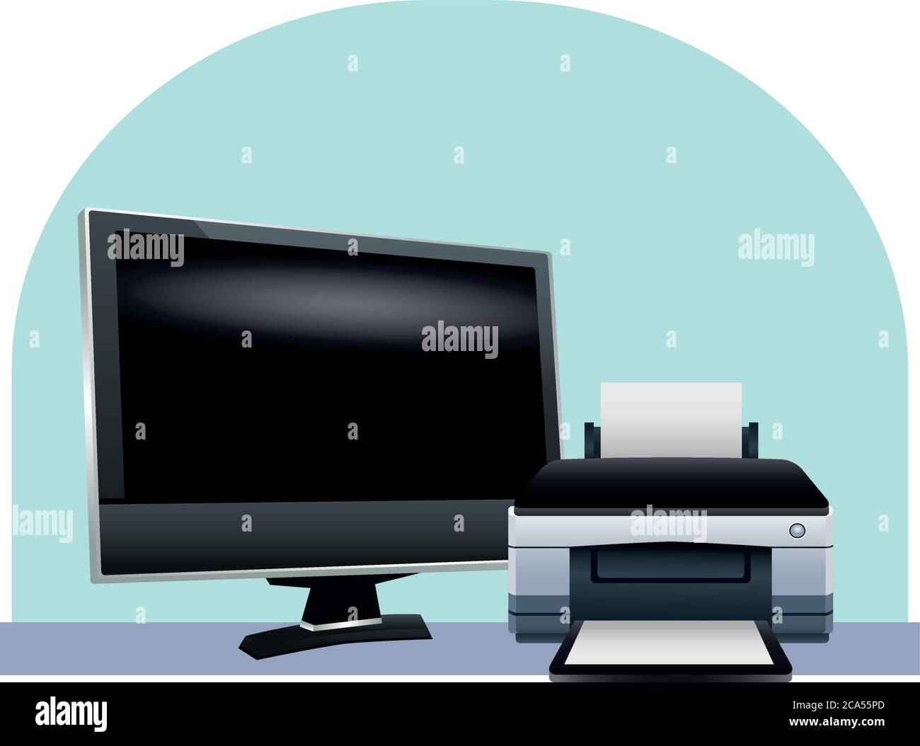 computer monitor display with printer machine vector illustration ...