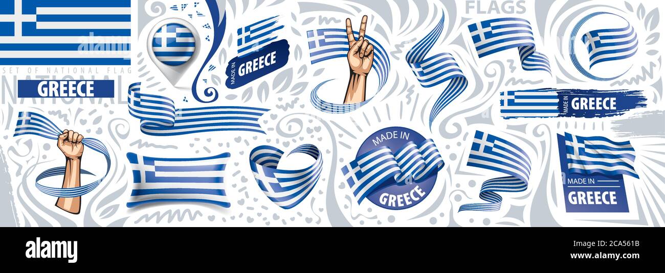 Vector set of the national flag of Greece in various creative designs ...