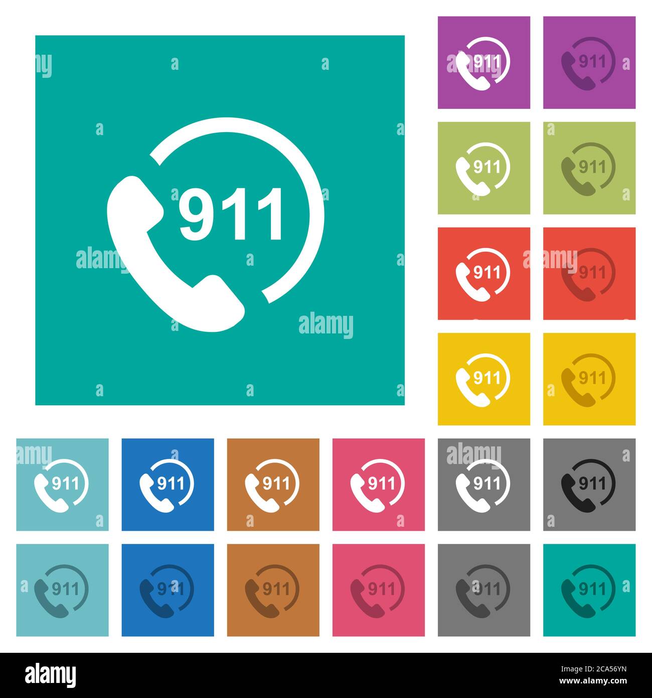 Emergency call 911 multi colored flat icons on plain square backgrounds ...