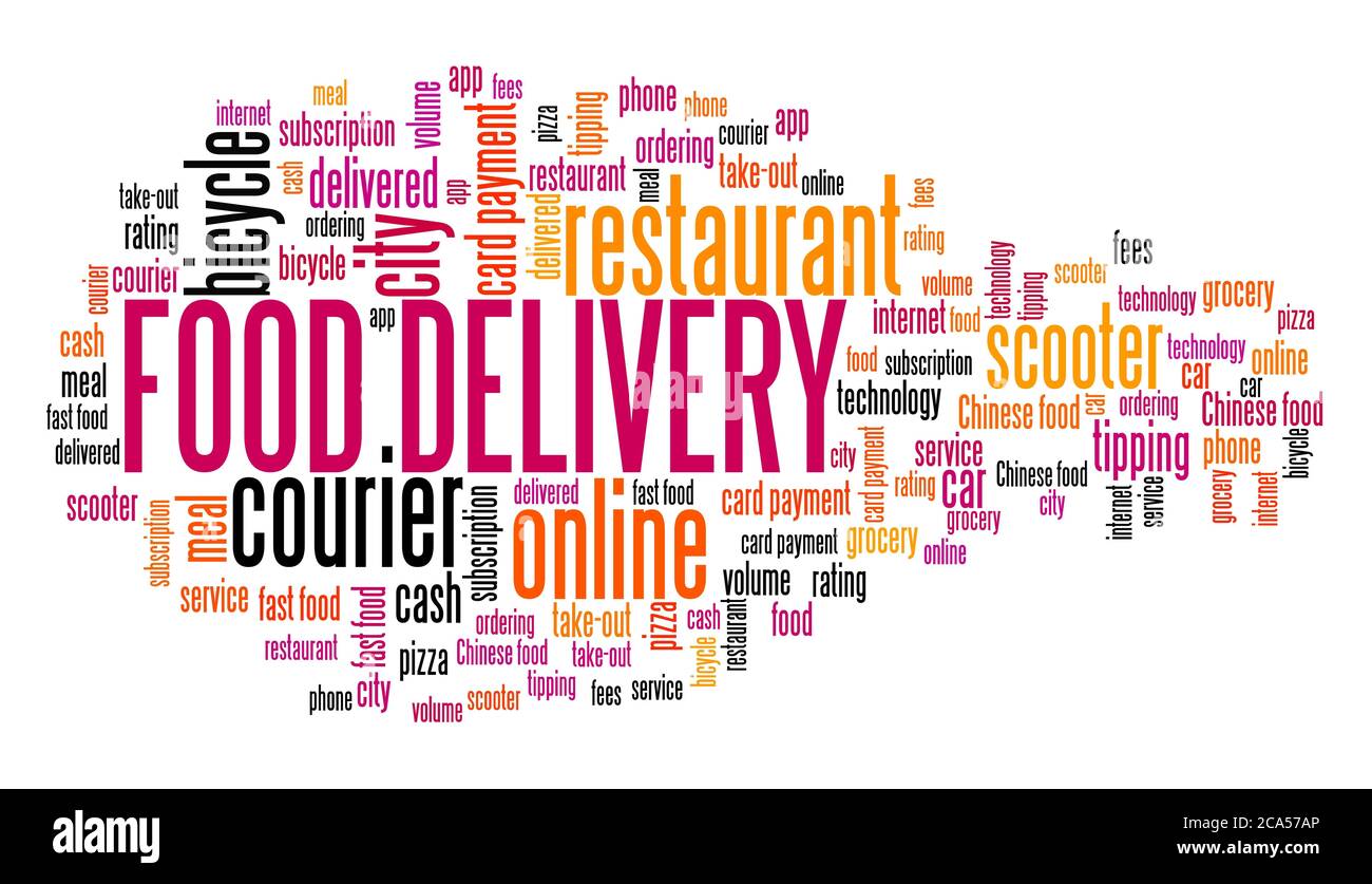 Food delivery concept. Restaurant food delivery word cloud collage ...