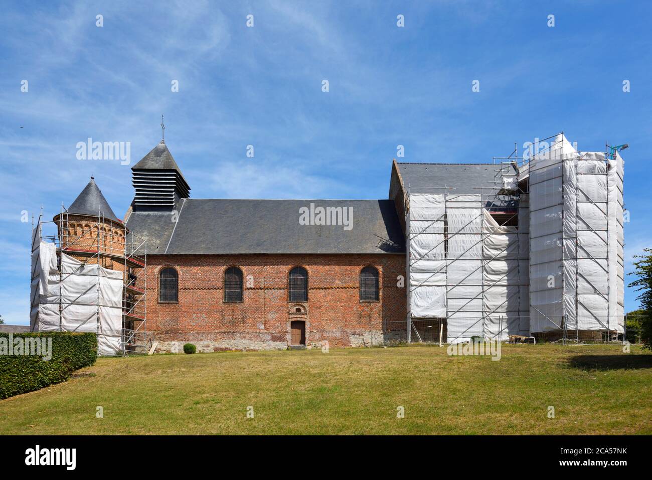 France, Aisne, Esqu?h?ries, Saint-Martin church under rehabilitation ...