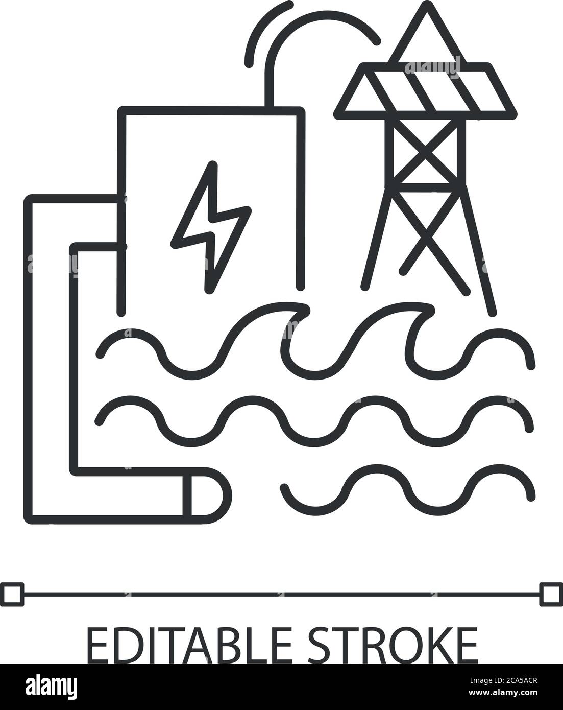 Wave energy linear icon. Eco safe power plant thin line customizable ...