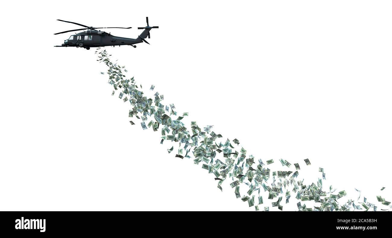 helicopter distributing money. isolated on white. concept of helicopter ...