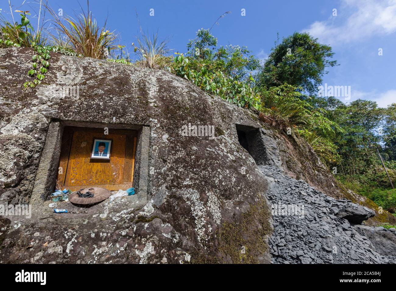 Indonesia, Sulawesi, Tana Toraja, Bori, tomb dug in the rock and ...