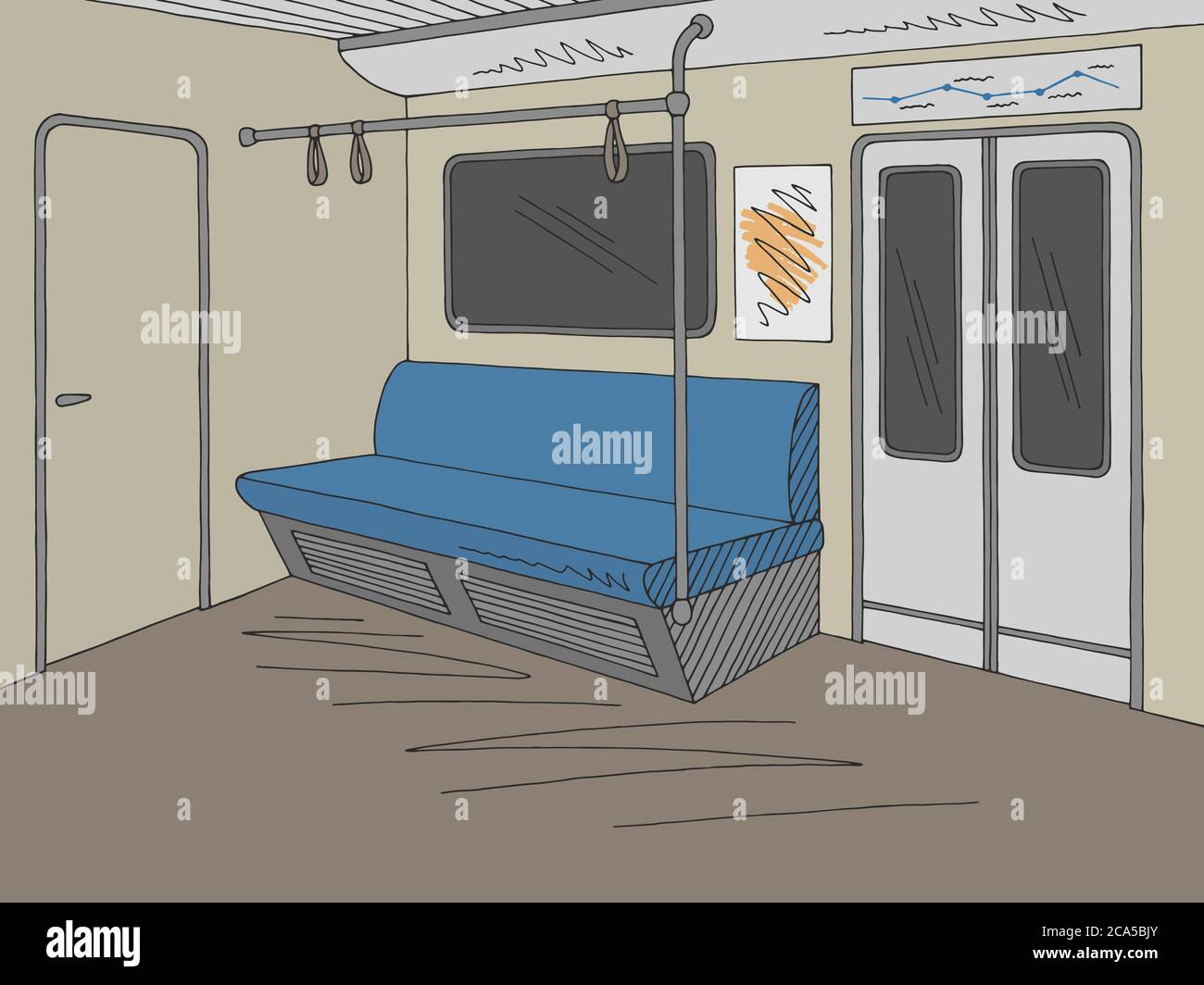 Train interior graphic metro subway color sketch illustration vector ...
