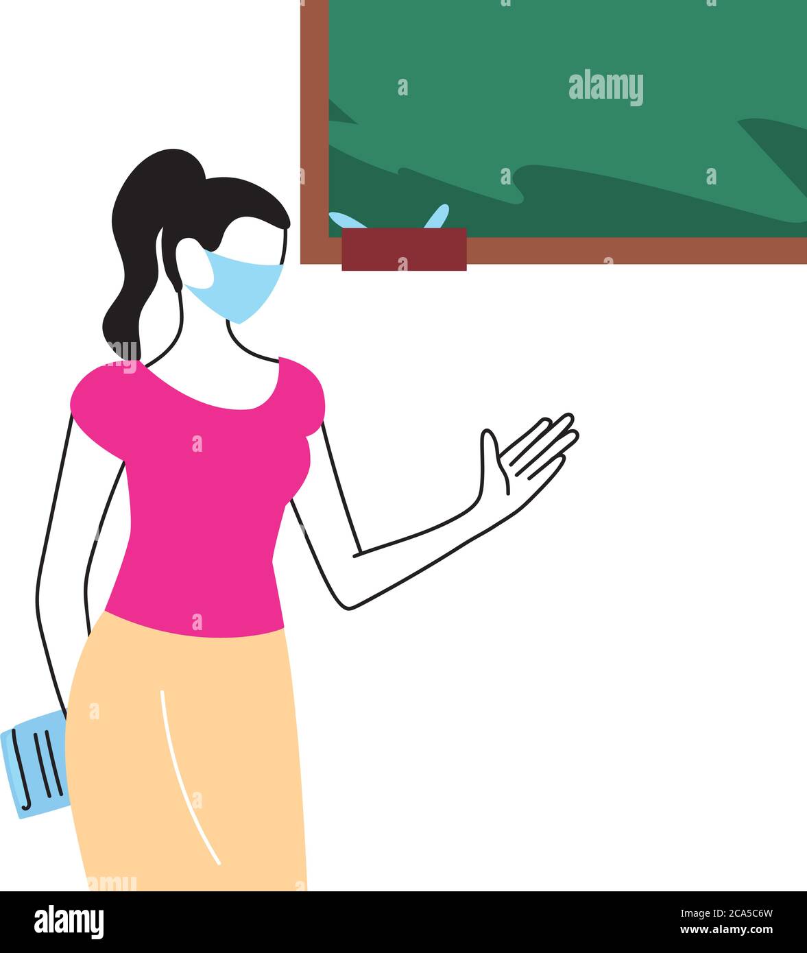 teacher in the classroom wearing face mask vector design illustration ...