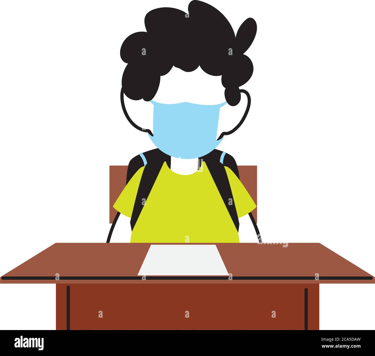 boy with face mask at school desk vector illustrarion design Stock ...