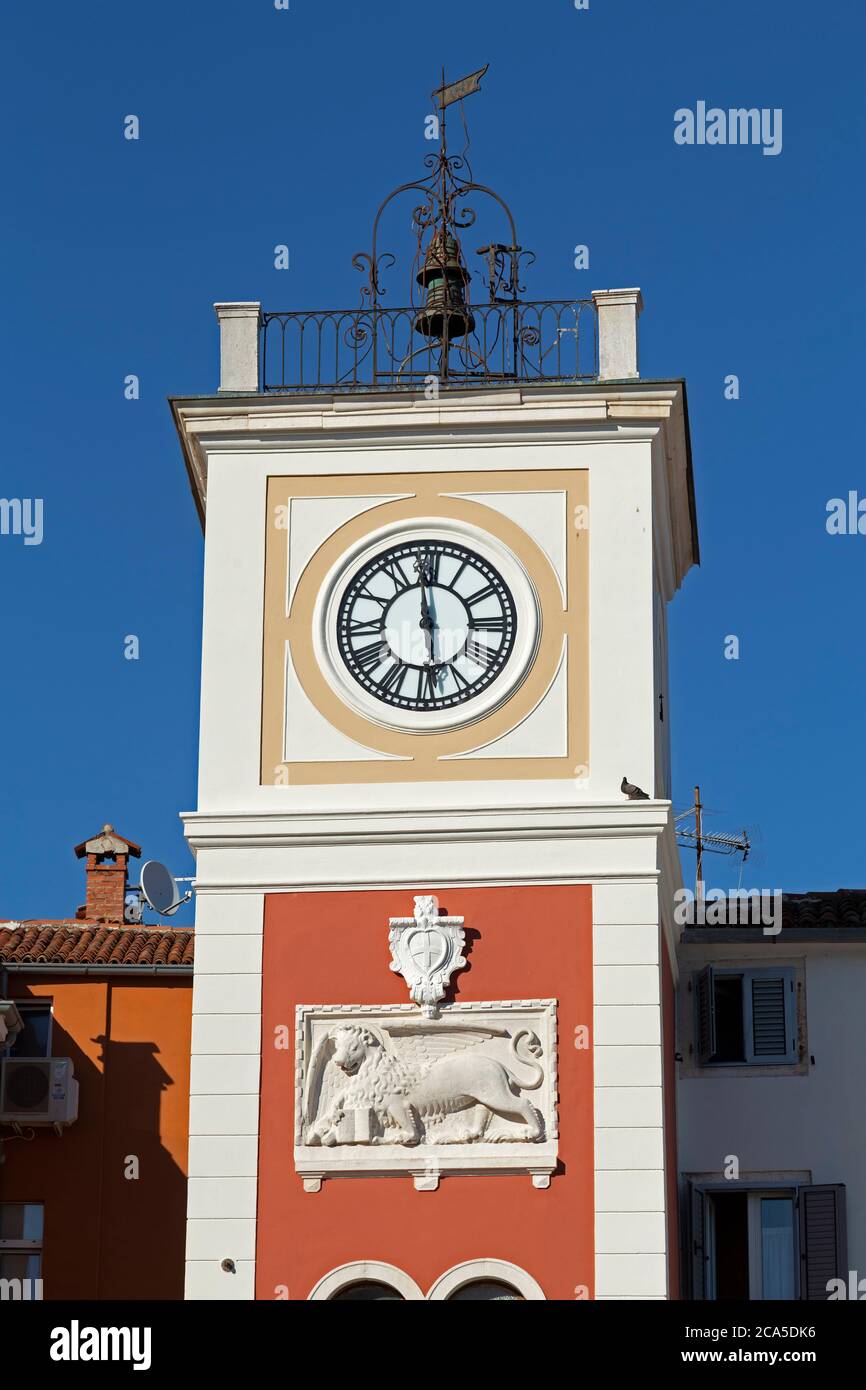 clock tower, Marsala Tita Square, Rovinj, Istria, Croatia Stock Photo ...
