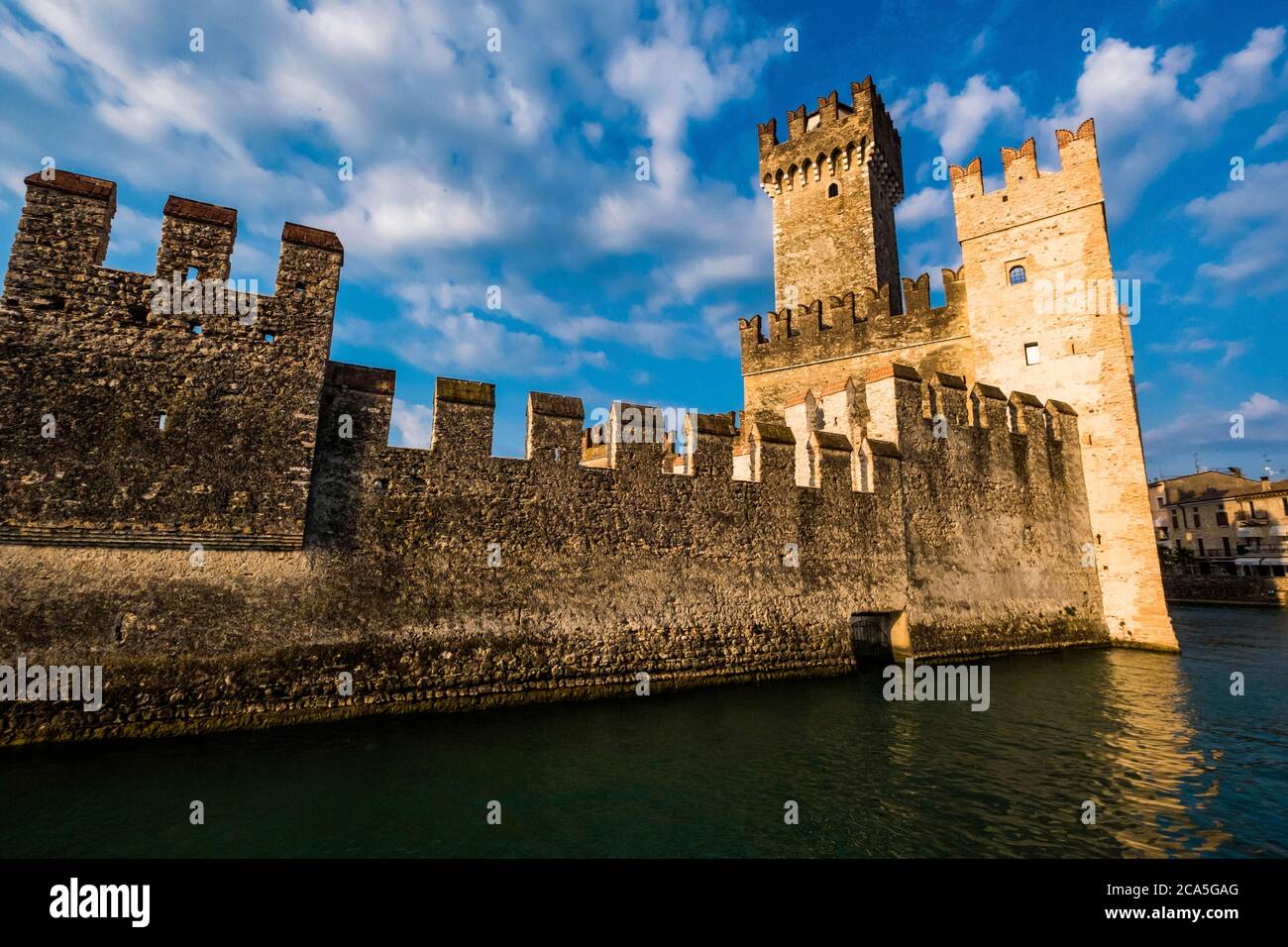Italy, Lombardy, Sirmione, fortified medieval castle, marine moat Stock ...