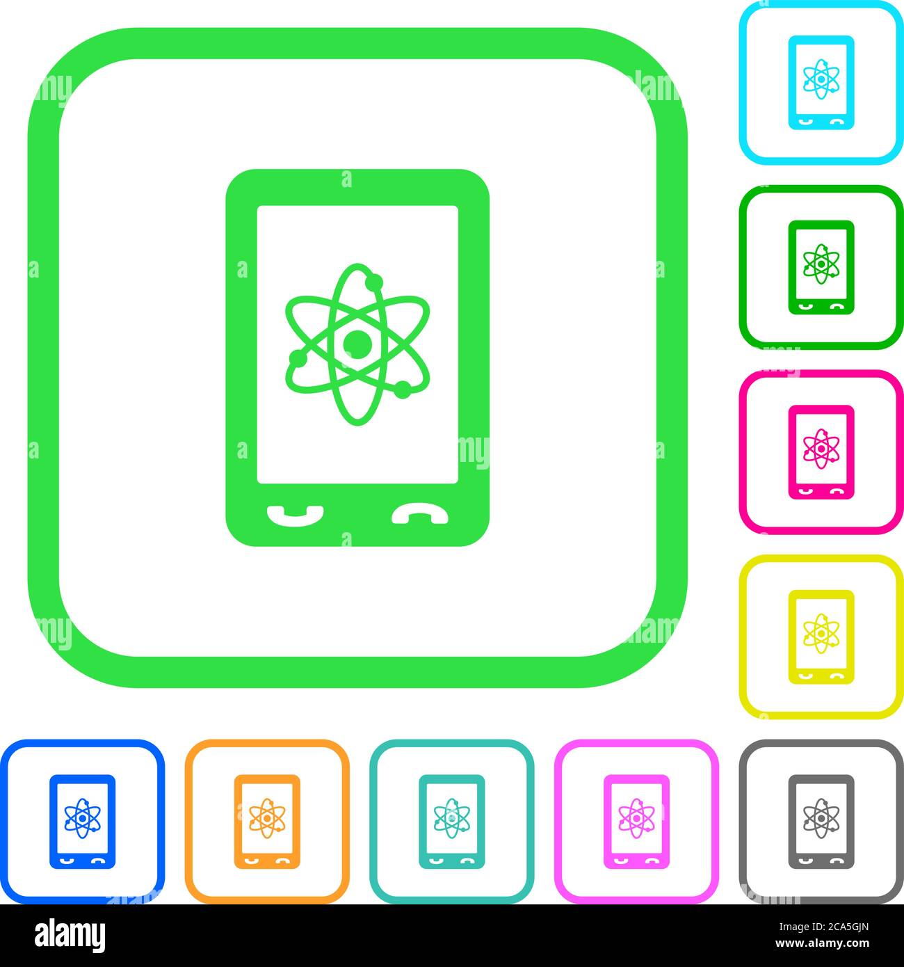 Mobile science vivid colored flat icons in curved borders on white ...