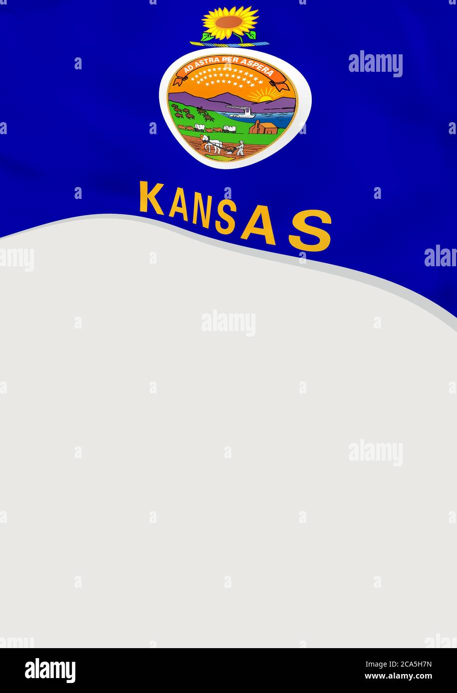 Leaflet design with flag of Kansas, US. Vector template Stock Vector ...