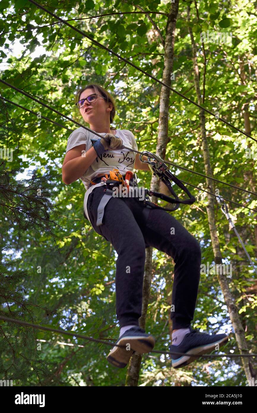 Switzerland, Canton of Vaud, Aigle, Forest Aerial Adventure Park (tree ...