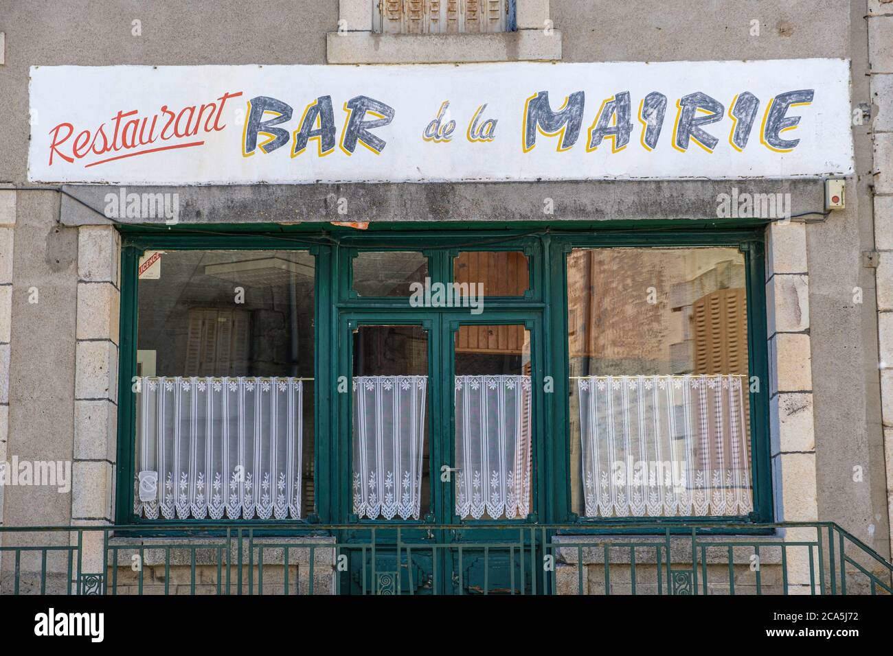 France, Cantal, bar facade in the village of Trizac, regional natural ...