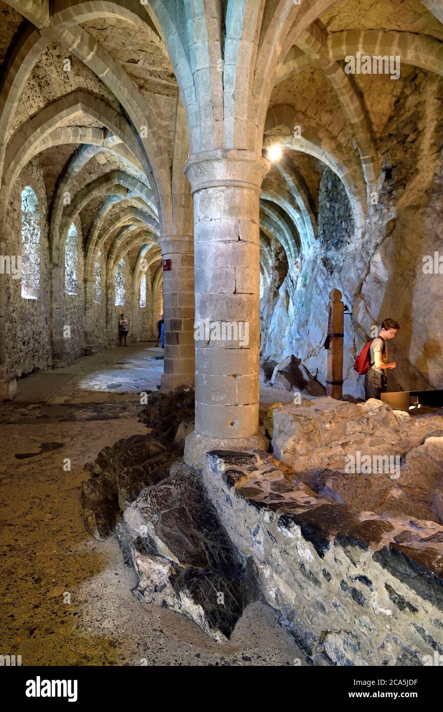 Switzerland, Canton of Vaud, Veytaux, Chillon castle on the shores of ...