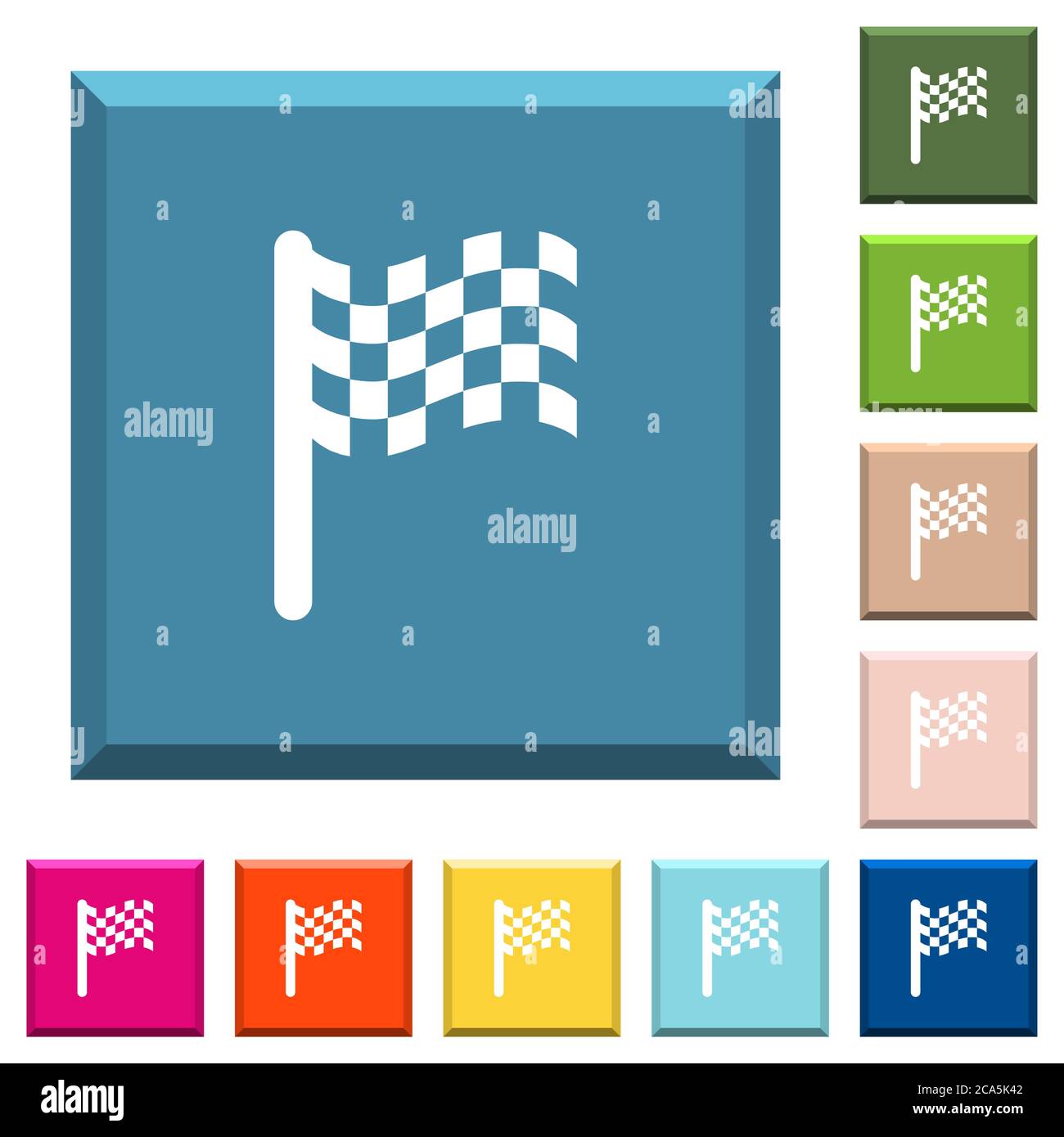 Race flag white icons on edged square buttons in various trendy colors ...