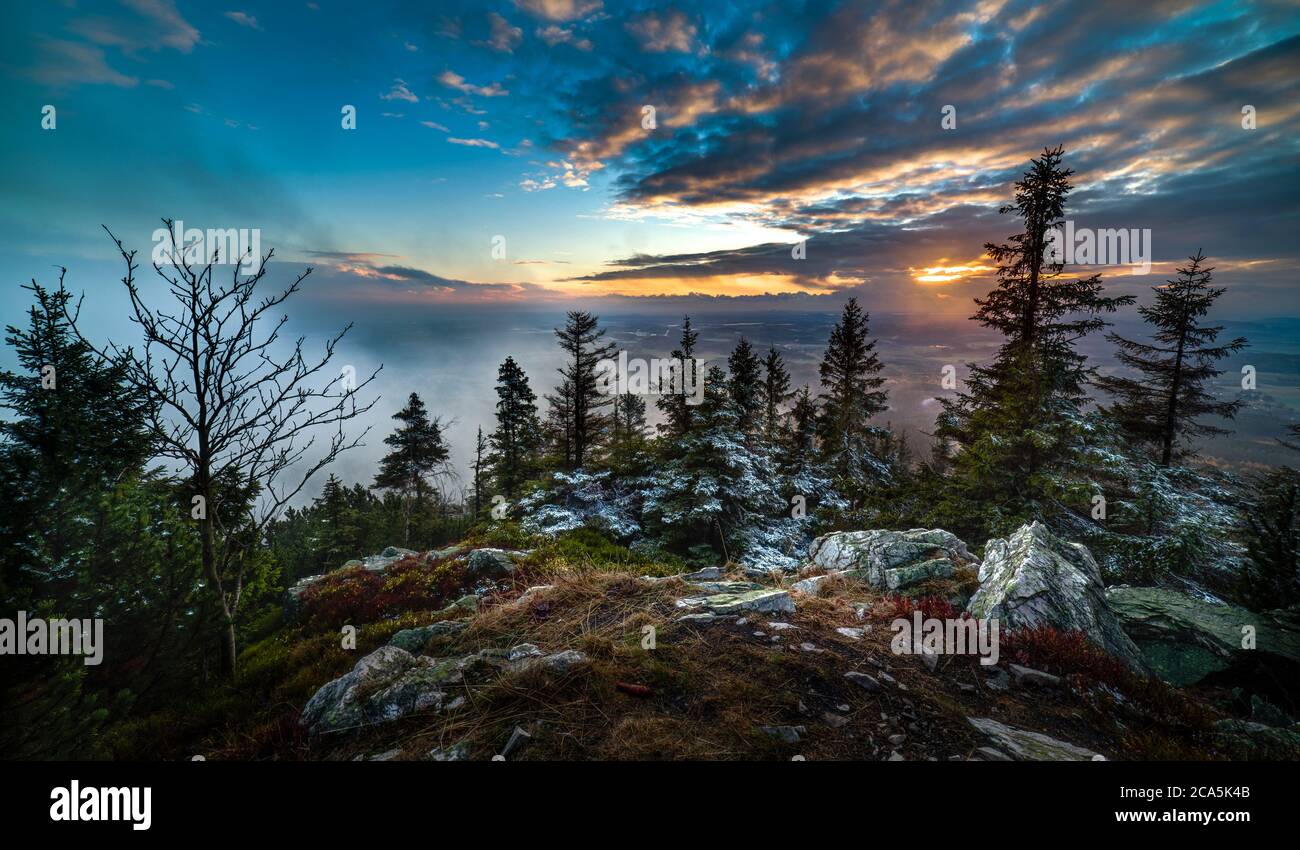 Sunrise and Inversion at Jested mountain close town Liberec, Czech ...