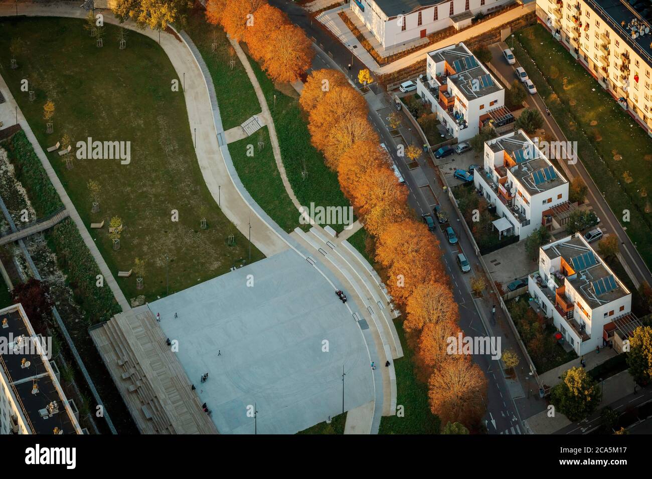 France, Yvelines, Les Mureaux, aerial view at sunset of the city ...