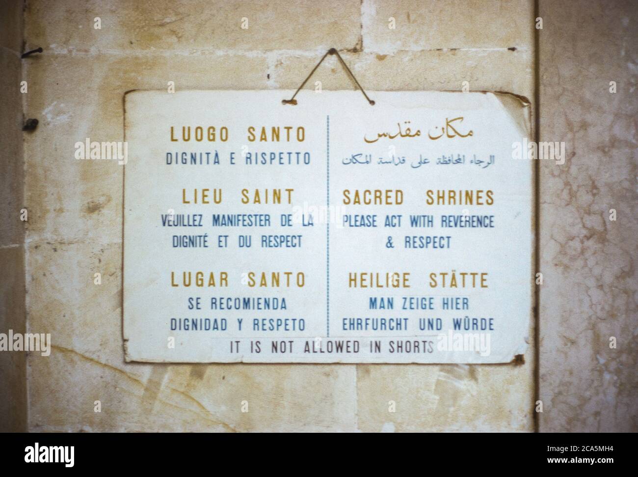 Jerusalem. Sign on Church Door at the Garden of Gethsemane ...