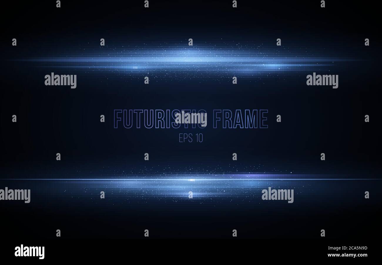 Abstract horizontal light frame made of blue glowing neon lines. Vector ...