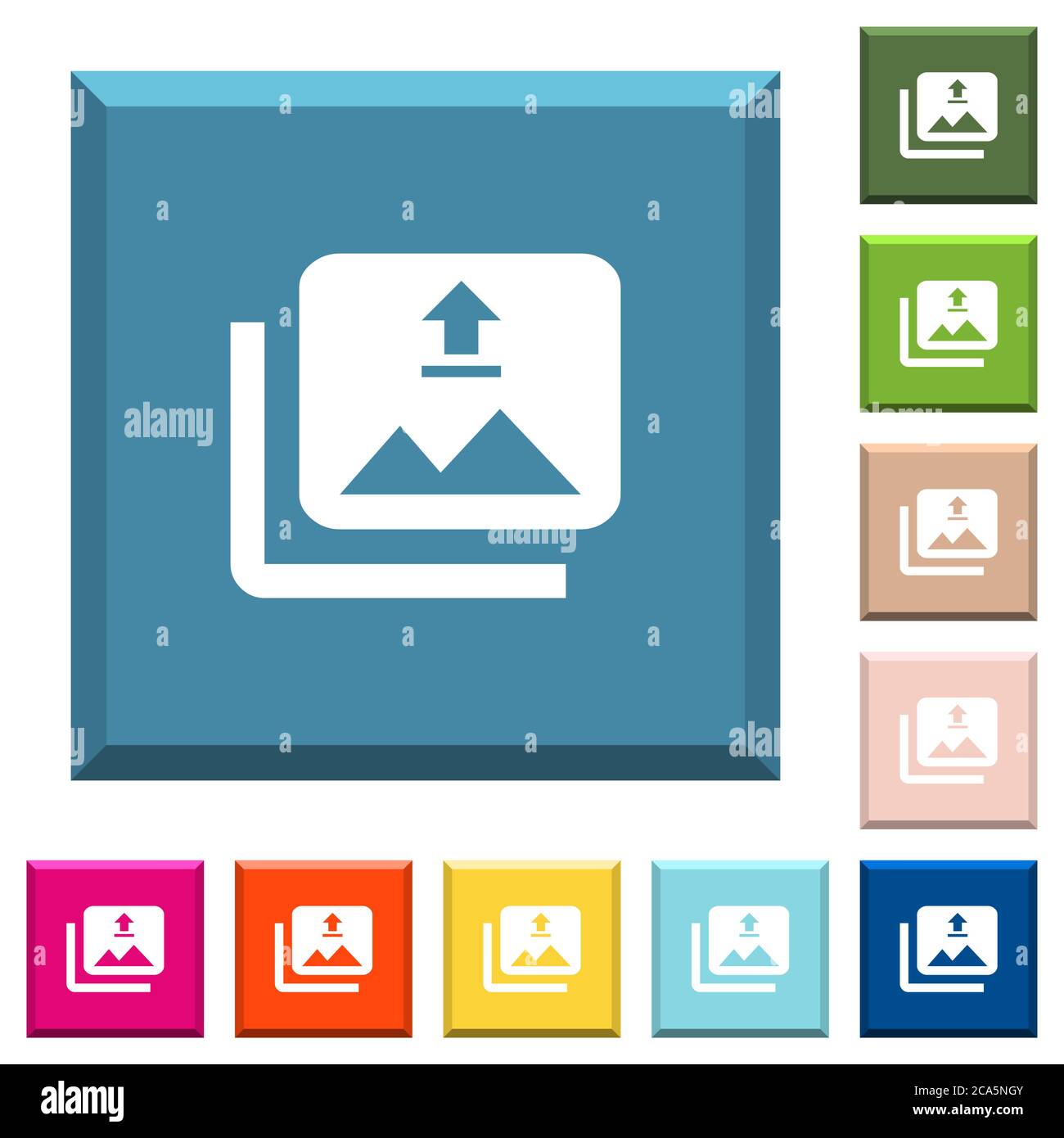 Upload multiple images white icons on edged square buttons in various ...