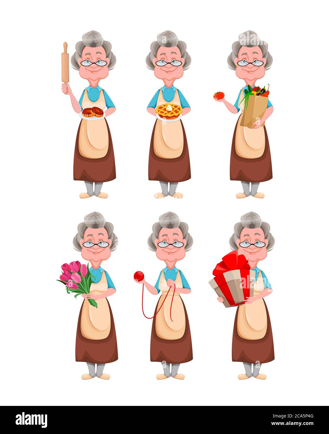 Happy Grandparents day, set of six poses. Cute smiling old woman ...