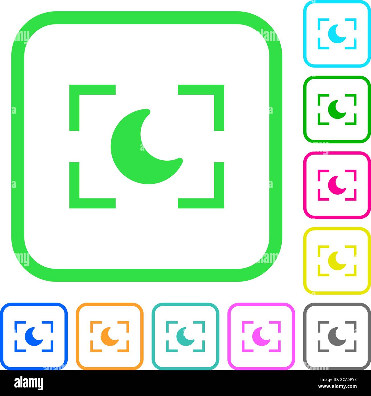 Camera night mode vivid colored flat icons in curved borders on white ...