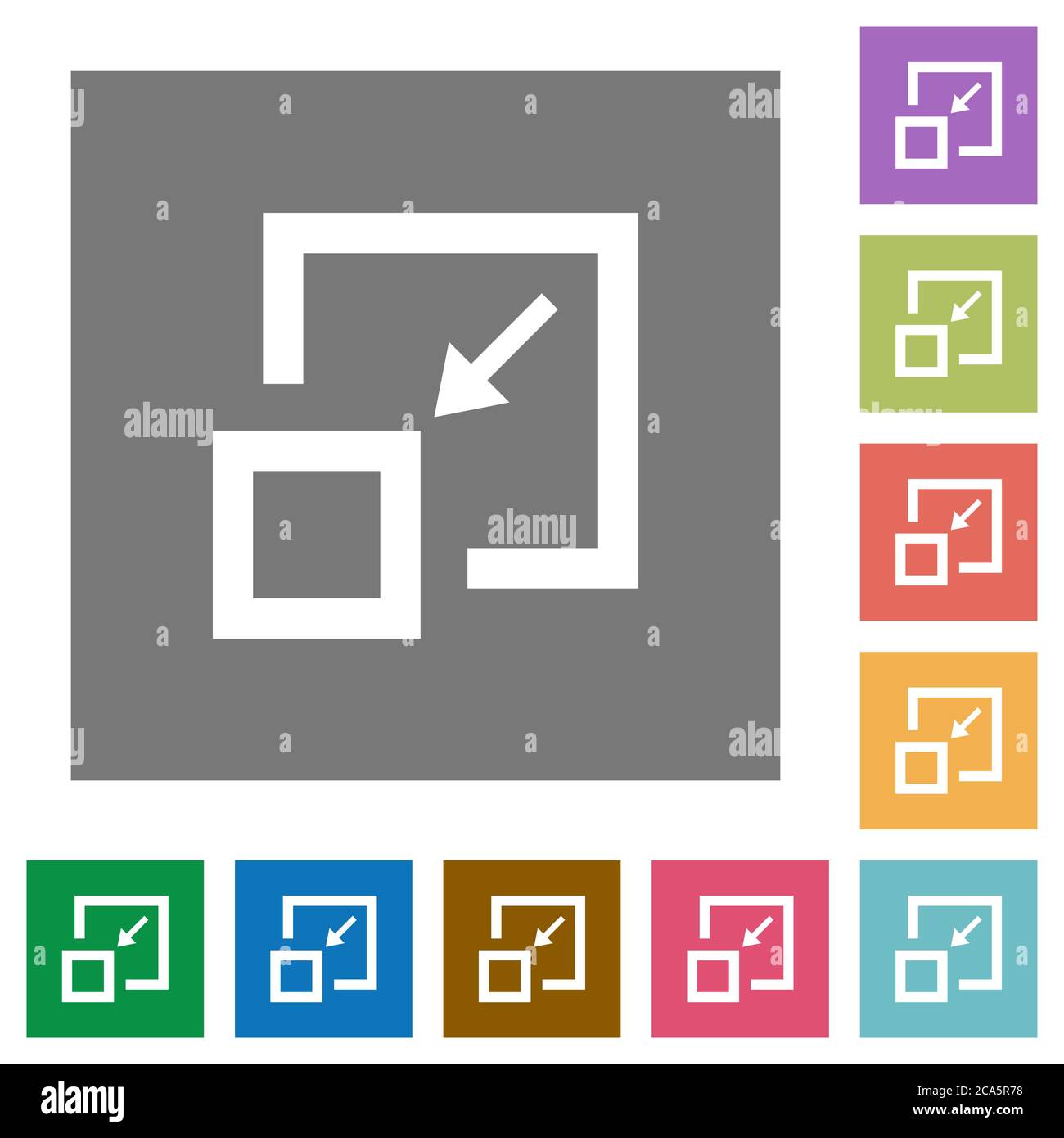 Shrink window flat icons on simple color square backgrounds Stock ...