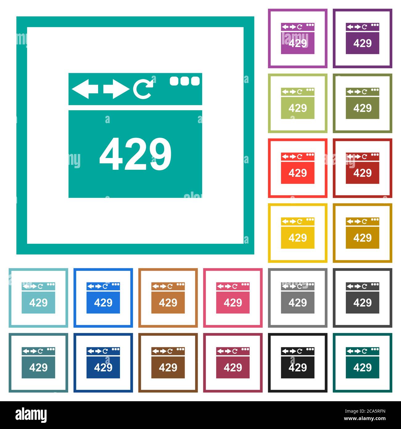 Browser 429 Too Many Requests flat color icons with quadrant frames on ...