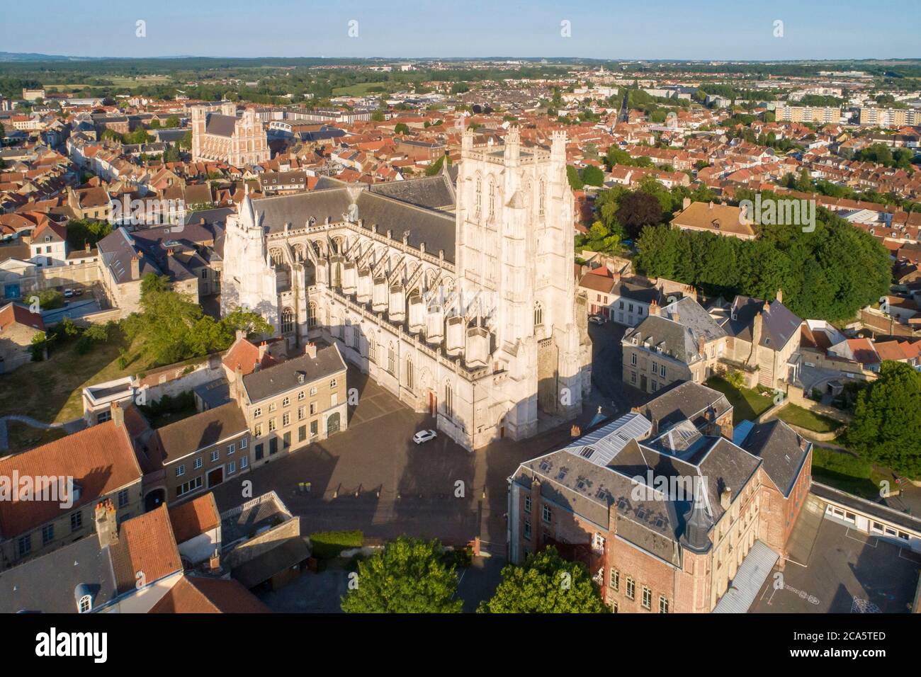 France, Pas de Calais, Saint Omer, Cathedral of Notre-Dame (aerial view ...