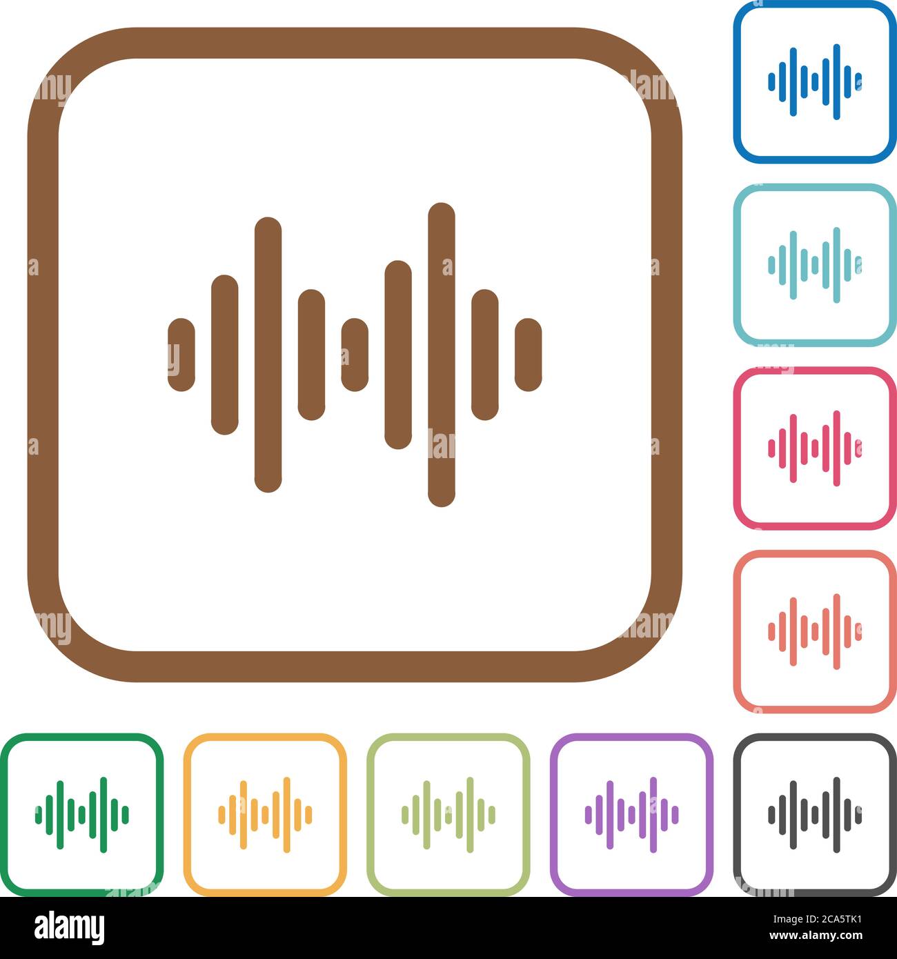 Sound wave simple icons in color rounded square frames on white ...