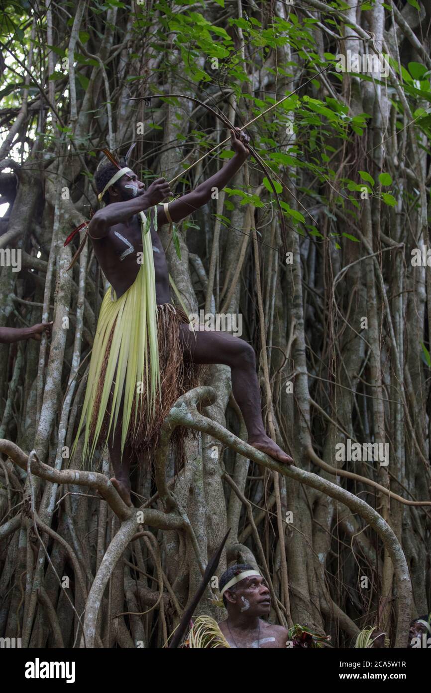 Vanuatu, Banks Islands, Ureparapara, the tribe in traditional clothes ...