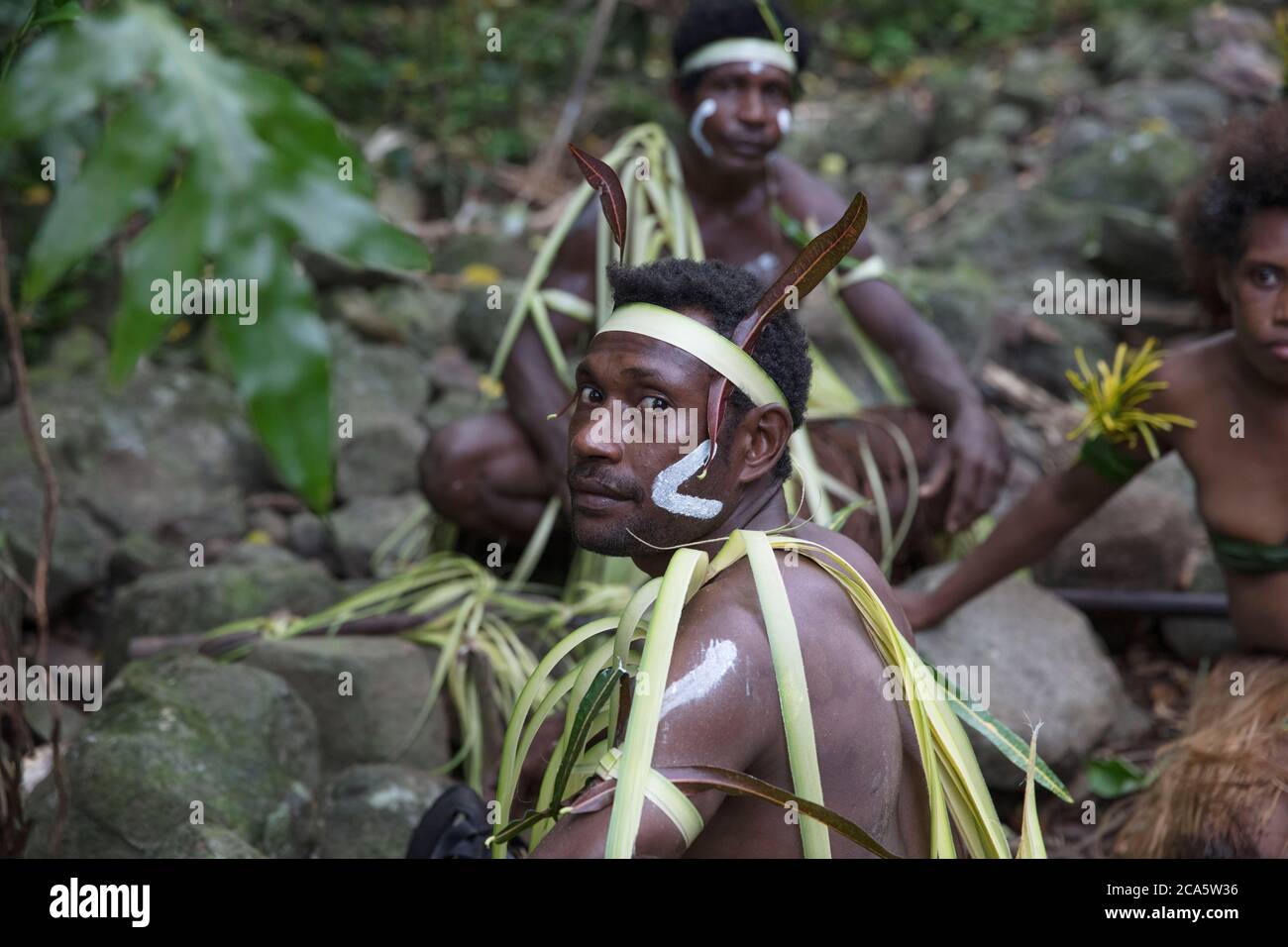 Vanuatu, Banks Islands, Ureparapara, the tribe in traditional clothes ...