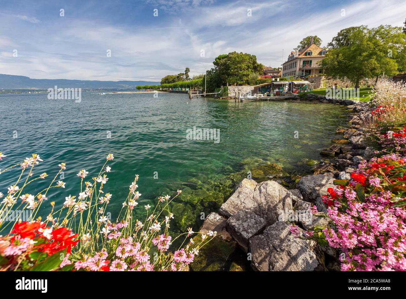 Switzerland, canton of Geneva, the village of Hermance on the French ...