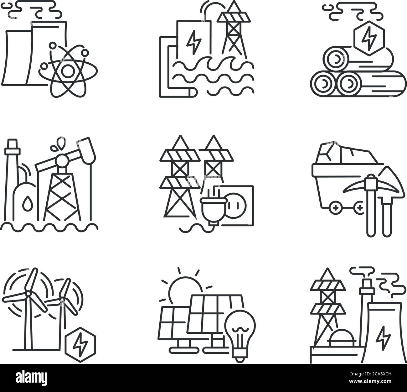 Energy business linear icons set. Industrial power plants customizable ...