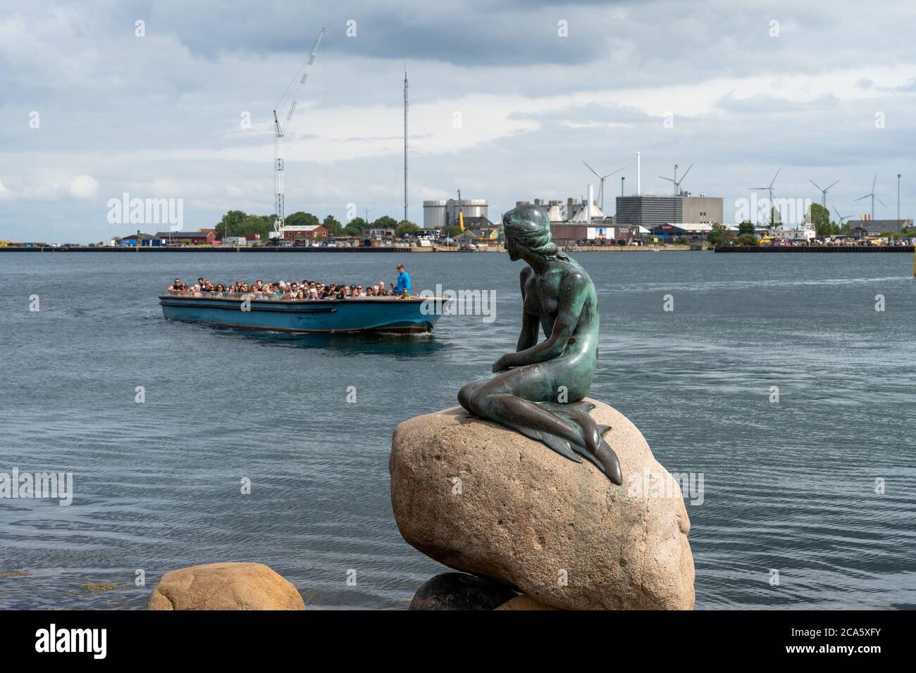 Copenhagen, Denmark - August 2, 2020: The famous little mermaid statue ...