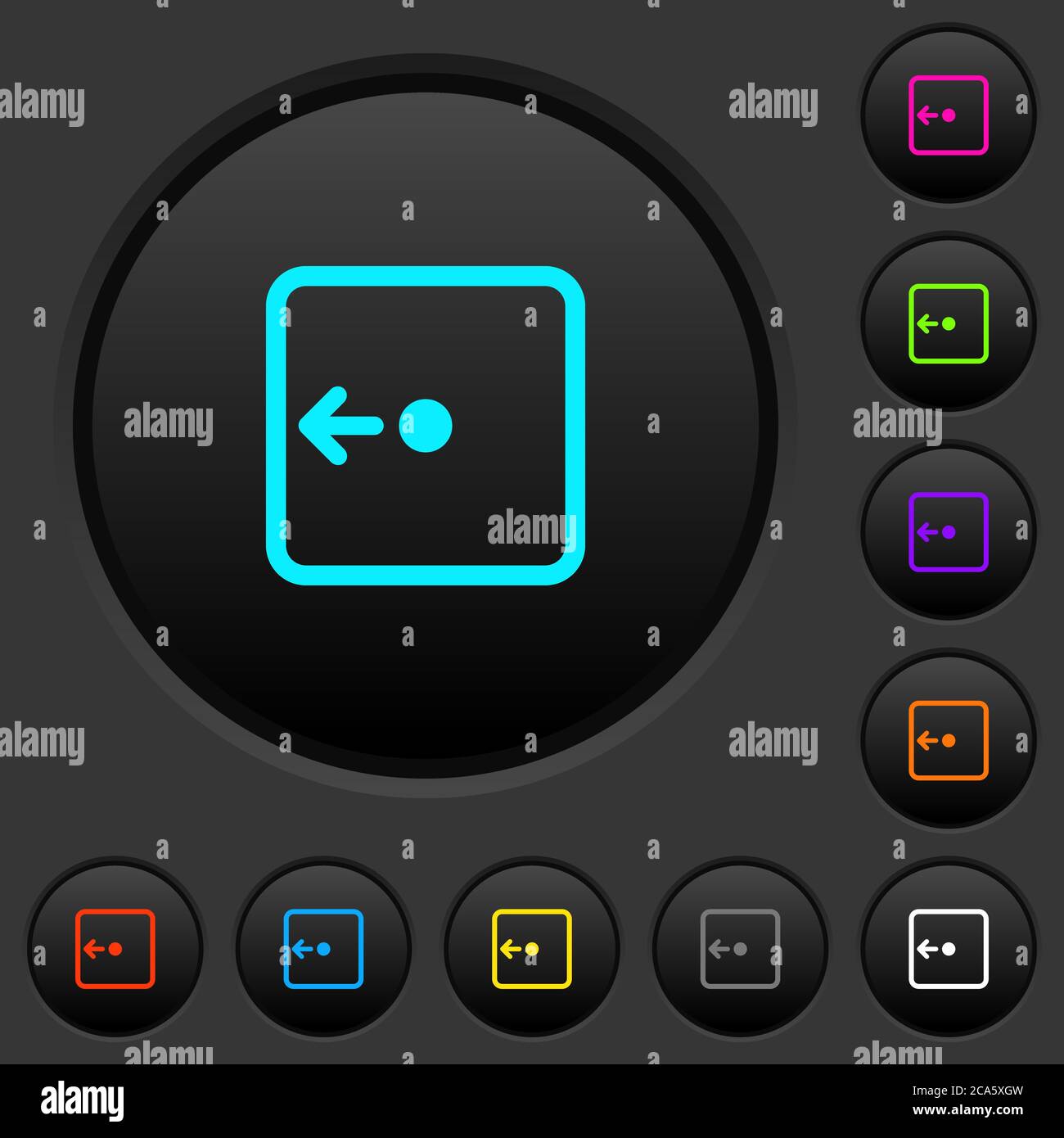 Move object left dark push buttons with vivid color icons on dark grey ...