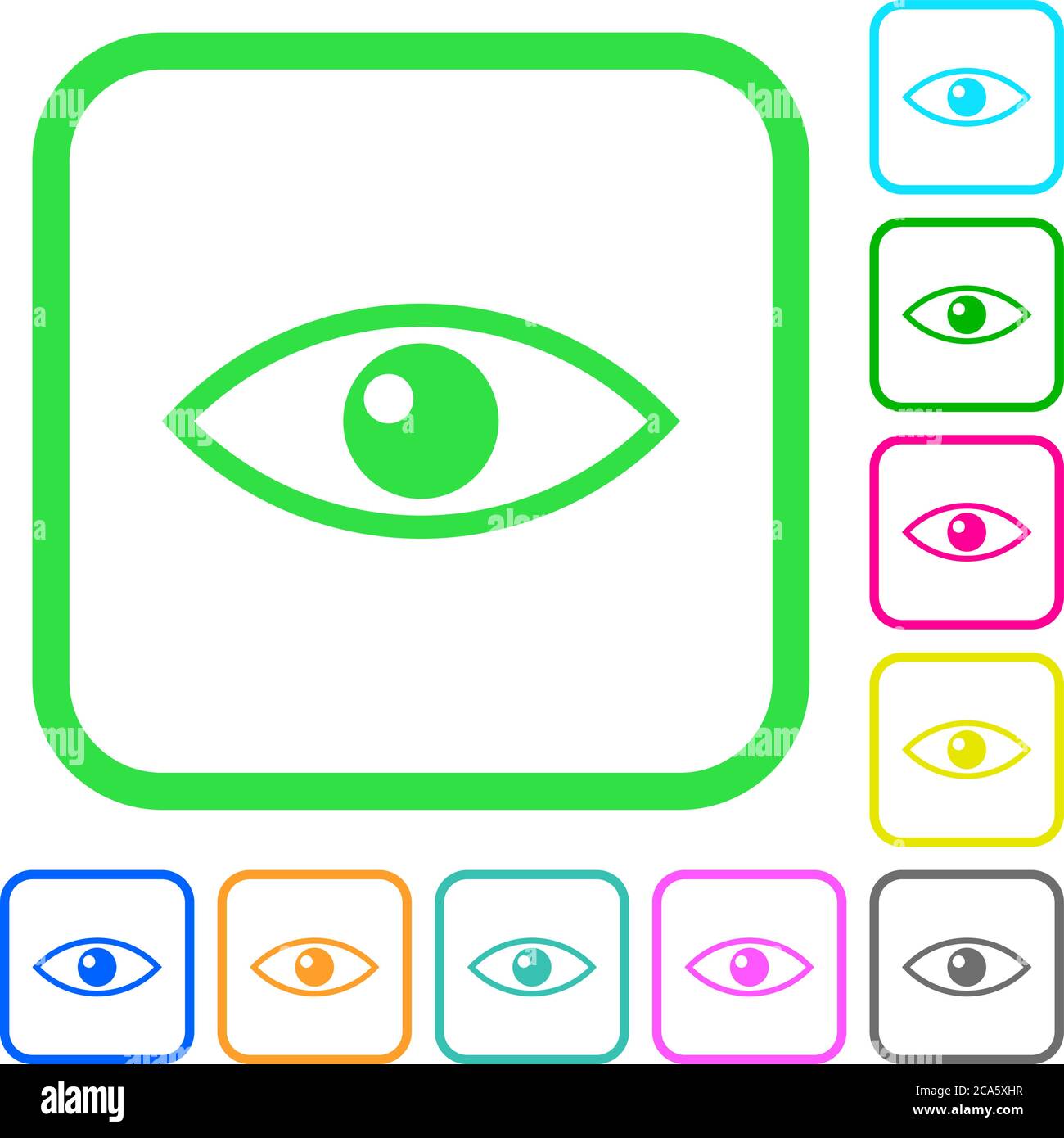 Eye vivid colored flat icons in curved borders on white background ...